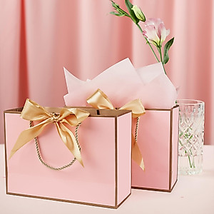 Gfractolux Large Gift Bags for Present, 1 Pcs Gift Bags for Women Men with Tissue Paper and Cards, Gift Bags for Birthdays, Baby Shower, Wedding, Party, Holiday 14.2" x 9.8" x 4.7" (Pink and Gold)