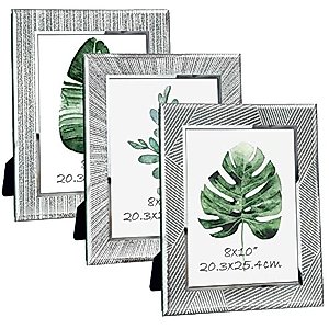 ZBEIVAN 8x10 Picture Frames 3-Pack Ornament Sparkling Glass Silver Glittery Mirrored Edge Vertical Horizontal Desk Tabletop Standing 10x8 Photo Frame