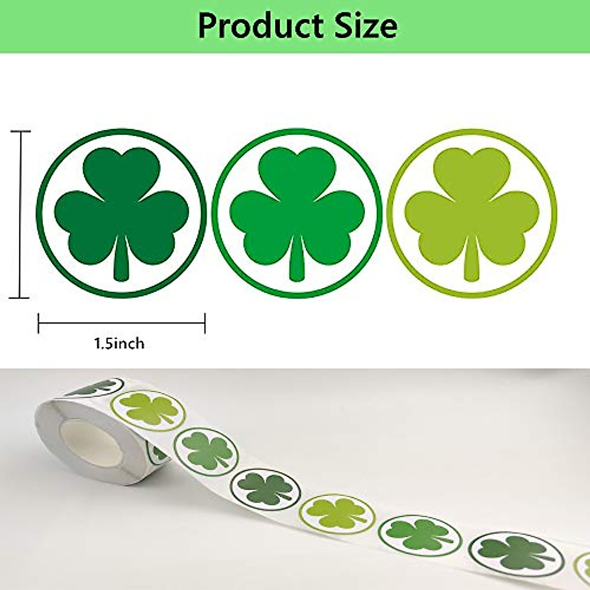 Mocossmy St Patrick's Day Stickers Decoration,500 PCS Shamrock Clover Lucky Stickers Roll Self Adhesive Labels Irish Crafts for St Patrick's Day Envelopes Gifts Bags Boxes Cards Party Favors Supplies