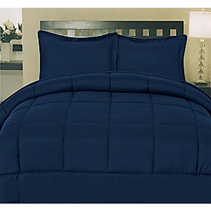 Sweet Home Collection 5 Piece Comforter Set Bag Solid Color All Season Soft Down Alternative Blanket & Luxurious Microfiber Bed Sheets, Navy, Twin
