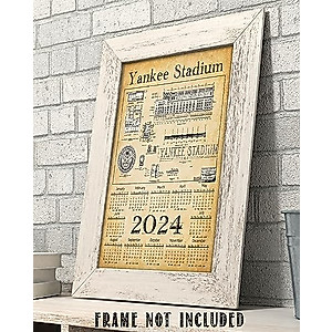2024 Calendar - Yankee Stadium of New York Blueprints - 11x14 Unframed Calendar Art Print - Great Gift and Decor for Sports Bar and Baseball Fans Under $15