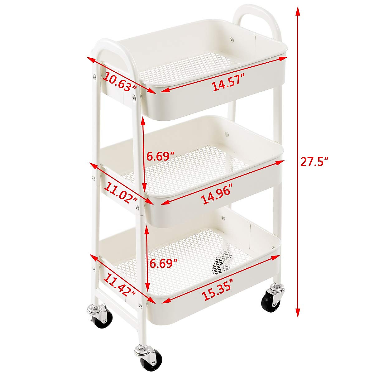 AGTEK Makeup Cart, Movable Rolling Organizer Cart, White 3 Tier Metal Utility Cart