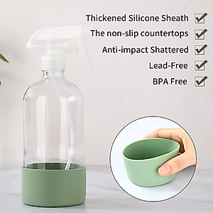 HOMBYS 16 Oz Clear Glass Spray Bottles with Silicone Sleeve,Empty Boston Bottle Spray Bottle with Adjustable Nozzle,Refillable Container for Cleaning, Essential Oils, Hair, Plants