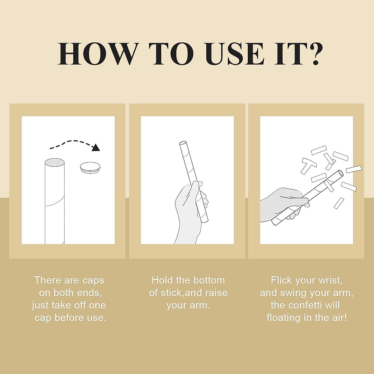 BATTIFE 8Pack Gold Confetti Sticks, Gold Metallic Confetti Poppers, Wedding Confetti Flick Flutter Shoots for Birthday Party, Graduation, Anniversary Parties Supplies, Square, 7.8inch