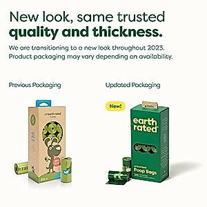 Earth Rated Dog Poop Bags, New Look, Guaranteed Leak Proof and Extra Thick Waste Bag Single Refill Rolls For Dogs, Unscented, 315 Count