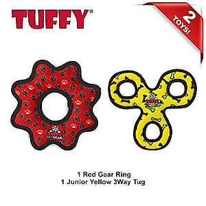 TUFFY - World's Tuffest Soft Dog Toy - Junior 3 Way Tug - Squeakers - Multiple Layers. Made Durable, Strong & Tough. Interactive Play (Tug,Toss & Fetch). Machine Washable & Floats (Combo 2 Pack)