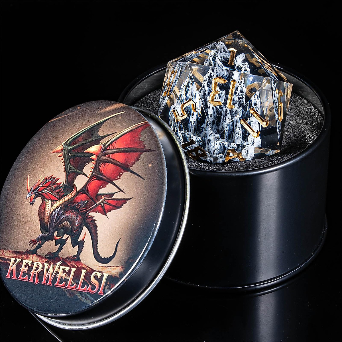 KERWELLSI Resin DND Dice Set for Dungeons and Dragons, Single Giant 33mm D20 Dice with Gift Box, RPG Polyhedral Nature Snow Mountain D&D Dice, Role Playing D and D Dice D20