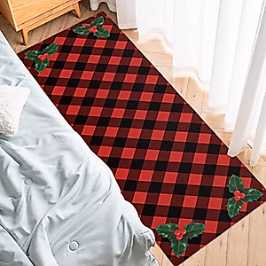 FDECOR Christmas Kitchen Mats Set of 2, Christmas Red Lattice Berry Cushioned Rugs Floor Mats for Kitchen Laundry,Non Slip Farmhouse Kitchen Runner Rugs Comfort Standing Mat, 19.7x31.5in+19.7x63in