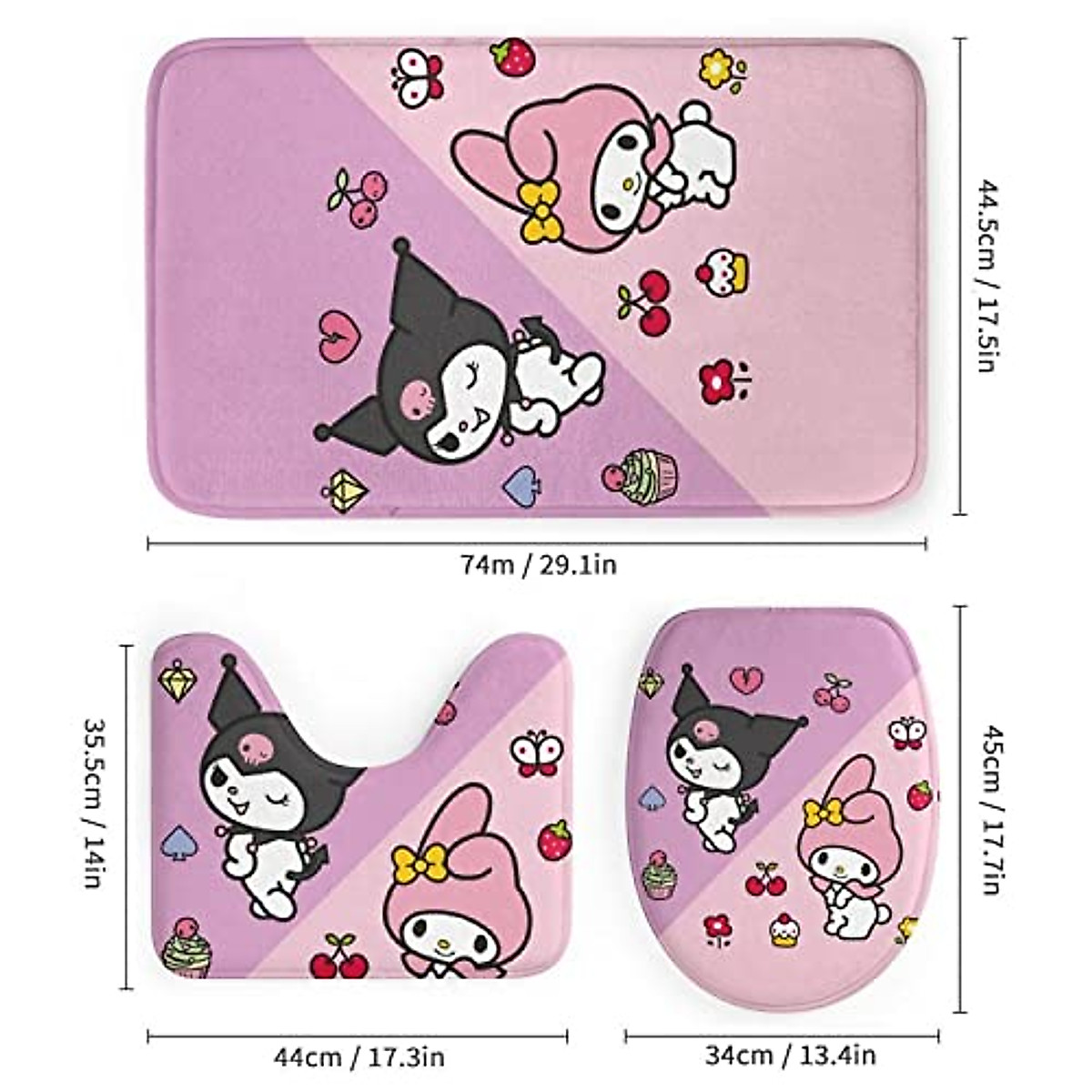 fmsnupz 4PCS Anime Shower Curtain Set, Cute Bathroom Decor with Non-Slip Rugs, Toilet Lid Cover and Bath Mat, Waterproof Fabric Shower Curtains with 12 Hooks, 70.8"x70.8"