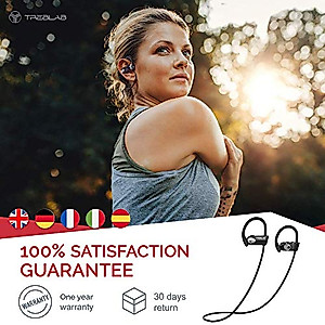 TREBLAB XR500 Bluetooth Headphones, Best Wireless Earbuds for Sports, Running Gym Workout. IPX7 Water Resistant, Sweatproof, Secure-Fit Headset. Noise Cancelling Earphones w/Mic