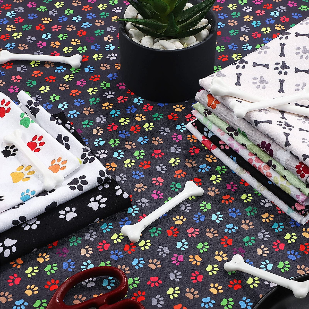 10 Pieces Paws Fabric Cute Paw Prints Squares Paw Print Fabric Fat Quarters Sewing Fabric Animal Footprint Puppy Cat Bone Printed Fabric for DIY Crafts Supplies (20 x 20 Inch)