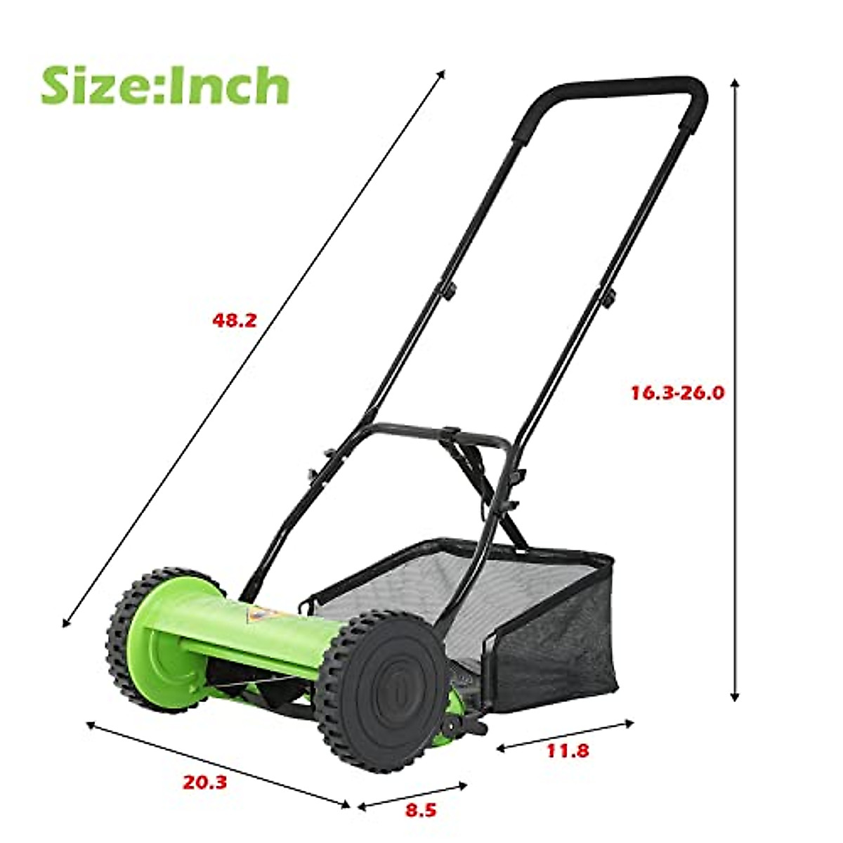 15-Inch Lawn Mowers Push Mower Reel Mower Push, Adjustable Cutting Height with Grass Catcher 5 Steel Blades Easy to Use for a Green Healthy Lawn