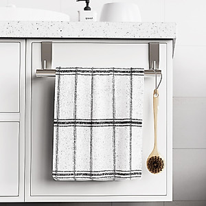 VEHHE Kitchen Towel Holder 2-Piece, 2 Hooks, EVA Foam Protective Mats, 9-Inch Stainless Steel Over The Door Towel Rack (Silver)