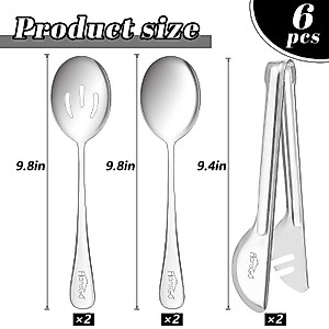 HANSGO Serving Utensils Stainless Steel, 6PCS Large Serving Utensils Including 2 Serving Spoons, 2 Slotted Spoons, 2 Serving Tongs for Wedding Party Family Dinners