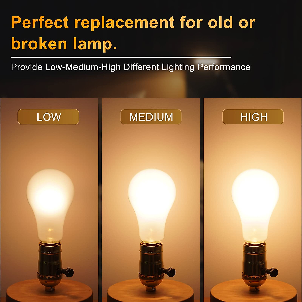 DiCUNO UL Listed 3-Way Lamp Socket Replacement, E26 Standard Threaded Base Light Socket, Turn Switch Knob for Low-Medium-High Light Settings, DIY Project, Table, Floor Lamp Repair Kit, 1-Pack, (Gold)