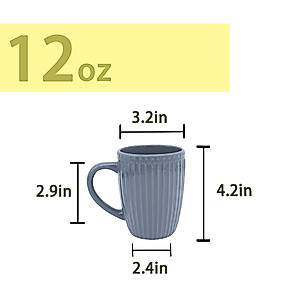 wocaxc Coffee Mugs Set of 6, 12 oz Fluted Coffee Mugs for Men Women, Modern Coffee Mugs with handle for Tea/Latte/Cappuccino/Cocoa.Microwave & Dishwasher Safe,Housewarming Gift (Grey)
