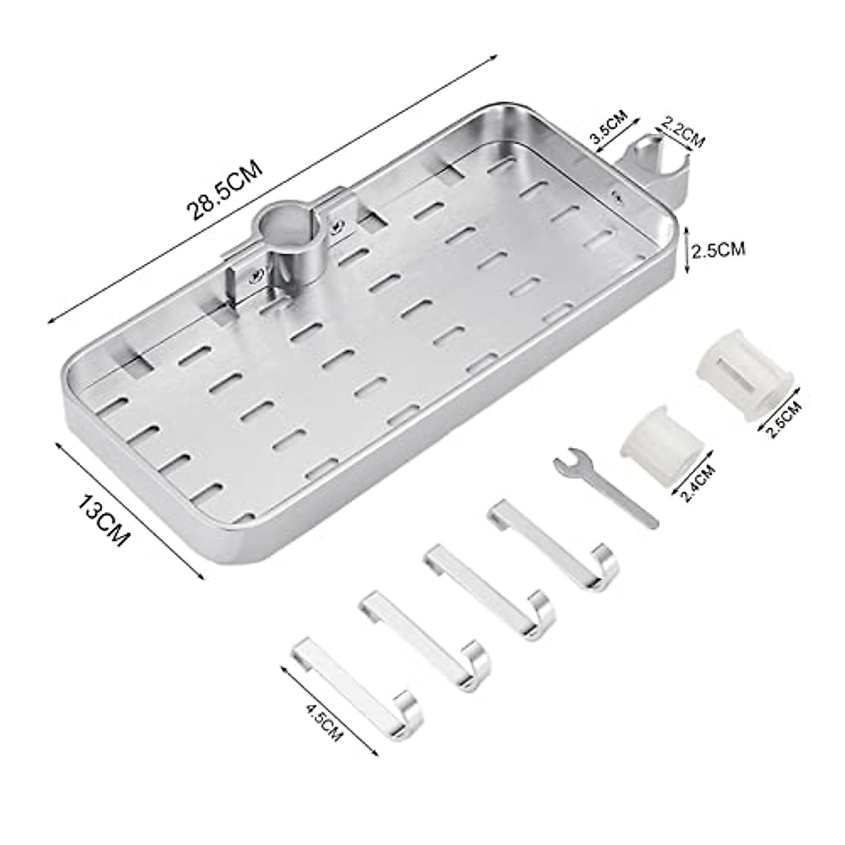 Aluminium Shower Shelf for Shower Rail Shower Caddy Shelves No Drilling Shower Rack,Shower Holder with 4 Hooks Holder and Guardrail Stand for Soap Shampoo Conditioner Organizer,for 19mm - 25mm Rail