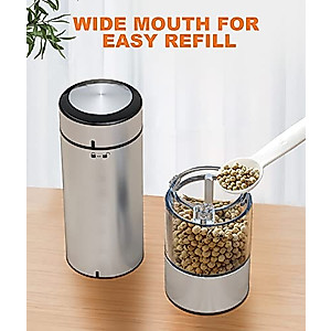 OUWMAN 2 Pack Electric Salt and Pepper Grinder Set, Automatic Stainless Steel Pepper Mill Grinder with Convenient One Hand Operation, LED Light, Adjustable Coarseness, Cleaning Brush, Battery Powered