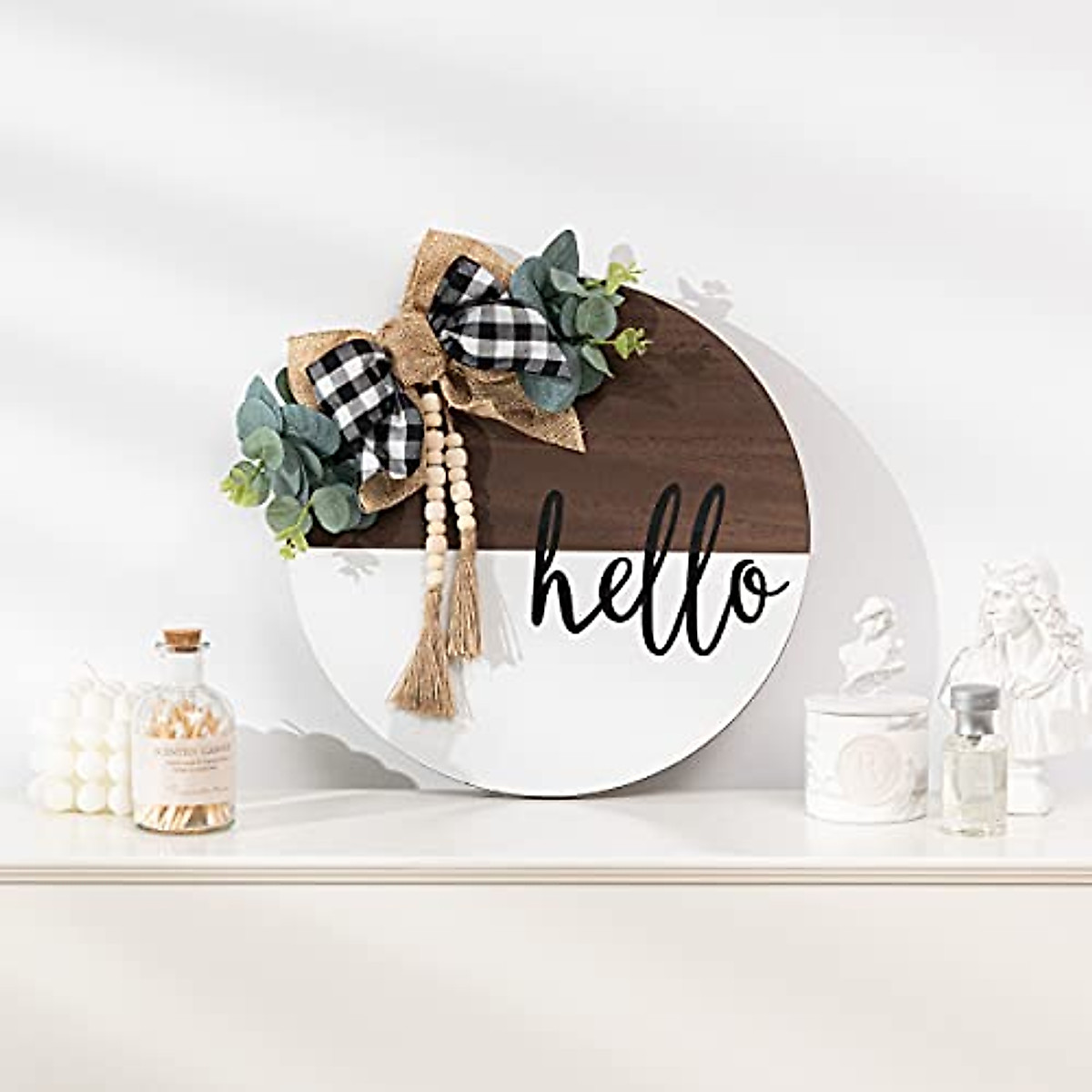 Heart Carpenter Home Decorations Door Sign "HELLO" Porch Sign for Spring Welcome Sign Rustic Farmhouse Wall Decor for Home(Hello)