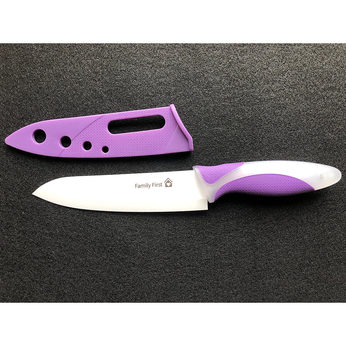 Ceramic Knife Set One 6" Chef Knife & One 4" All Purpose Knife With Large Ergo-Handle (Purple & White)