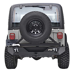 Tidal Heavy Duty Rear Bumper with Tire Carrier and Hitch Receiver Fit for 87-06 Wrangler TJ YJ