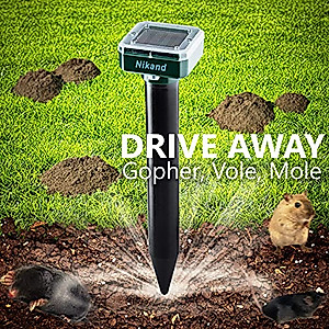 Mole Repellent Stakes 2 Pack - Gopher Repellent Ultrasonic Solar Powered - Sonic Spike Mole and Vole Deterrent for Lawn Garden & Yard - Electronic Devices Outdoors Pest Repeller Snakes Rodents Chaser
