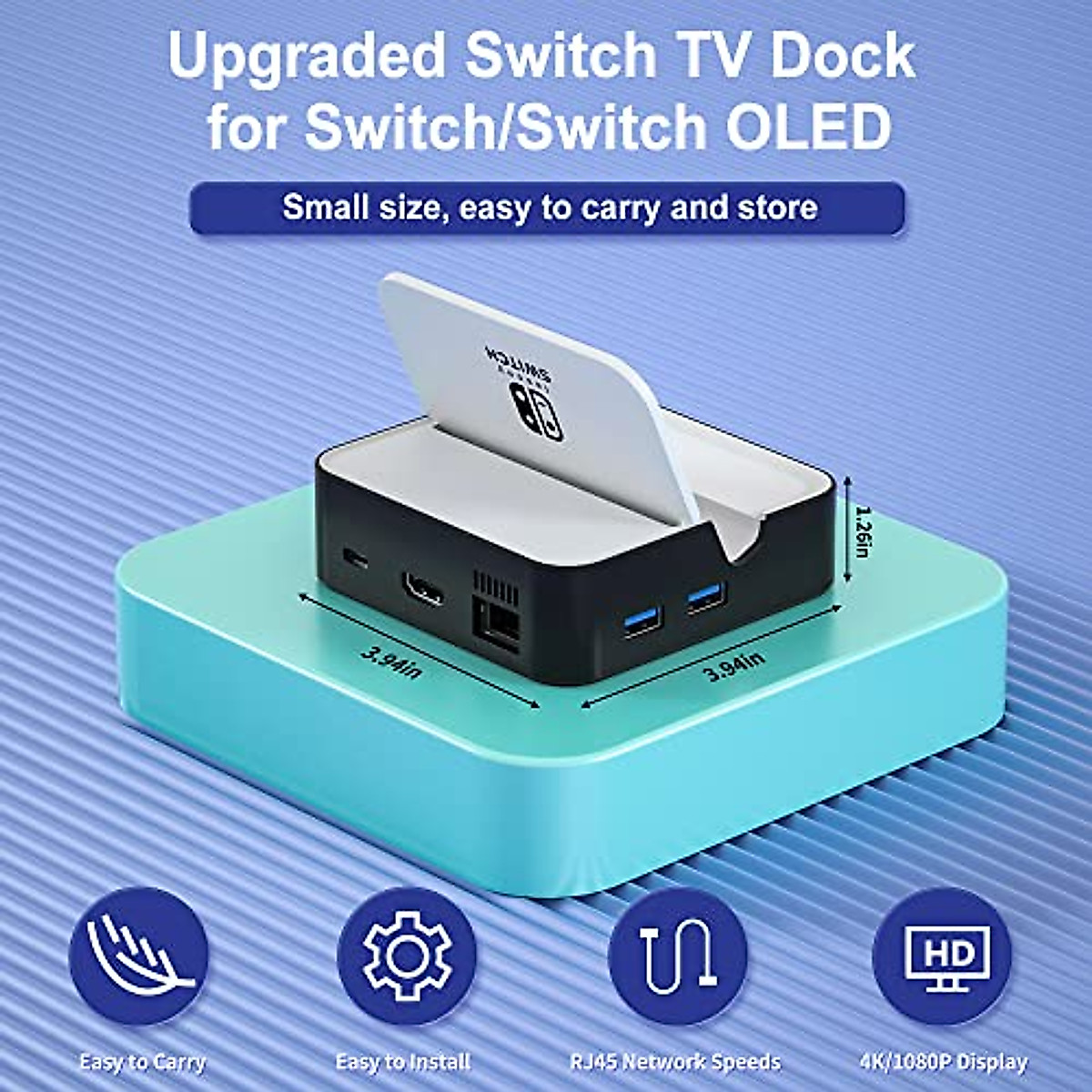 TV Docking Station for Nintendo Switch/Nintendo Switch OLED Model, 6-in-1 Switch Dock with HDMI 2.0, 100Mbps Ethernet, 2 USB-A 2.0, 1 USB 3.0,100W USB-C Charging Port, Supports YouTube On TV