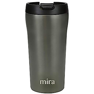 MIRA 12 oz Stainless Steel Insulated Travel Mug for Coffee & Tea - Vacuum Insulated Car Tumbler Cup with Spill Proof Twist On Flip Lid - Thermos Keeps Drinks Steaming Hot or Ice Cold - Gray Satin
