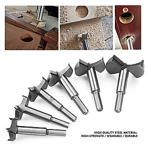 Hilitand Forstner Drill Bits Set, 6pcs 30/35/40/45/50/60mm High Strength Steel Flat Bits Drill Set Woodworking Hole Saw Wood Cutter Tool