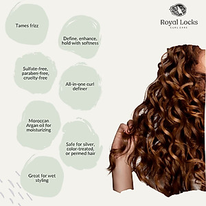 Royal Locks Pro Curl Defining Cream with Argan Oil - Lightweight Anti-Frizz Curly Hair Styling Gel for Wavy, Coily & Curly Hair (8 fl oz)