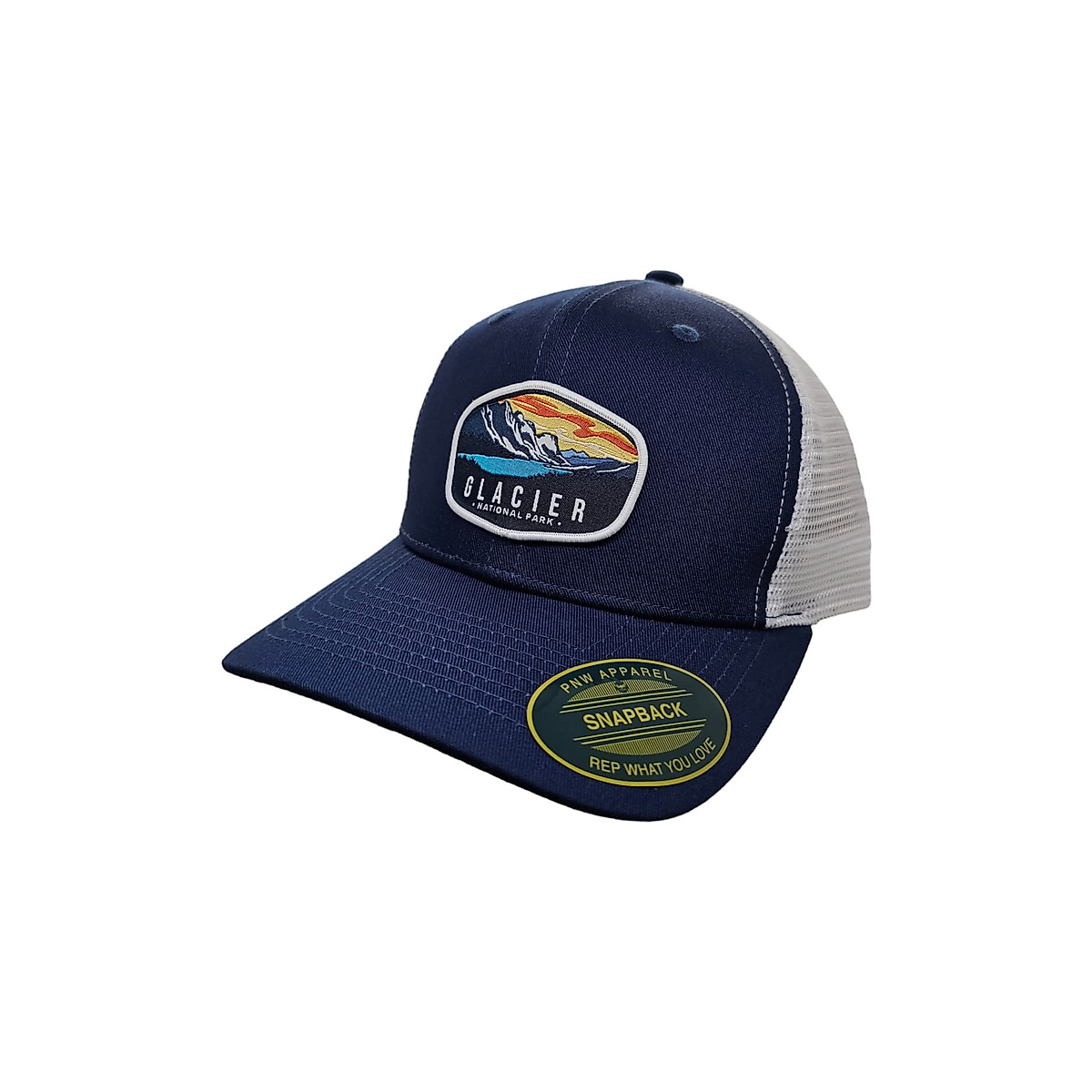 Glacier Trucker Hat w/National Park Woven Patch (Navy/White)