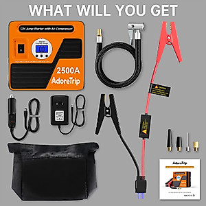 ADORETRIP Jump Starter with Air Compressor, 2500A 150PSI Car Battery Jump Starter (10.0L Gas/ 8.5LDiesel), 24000mAh 12V Jump Box Car Battery Jumper Starter Booster with Digital Display, 2 Lights