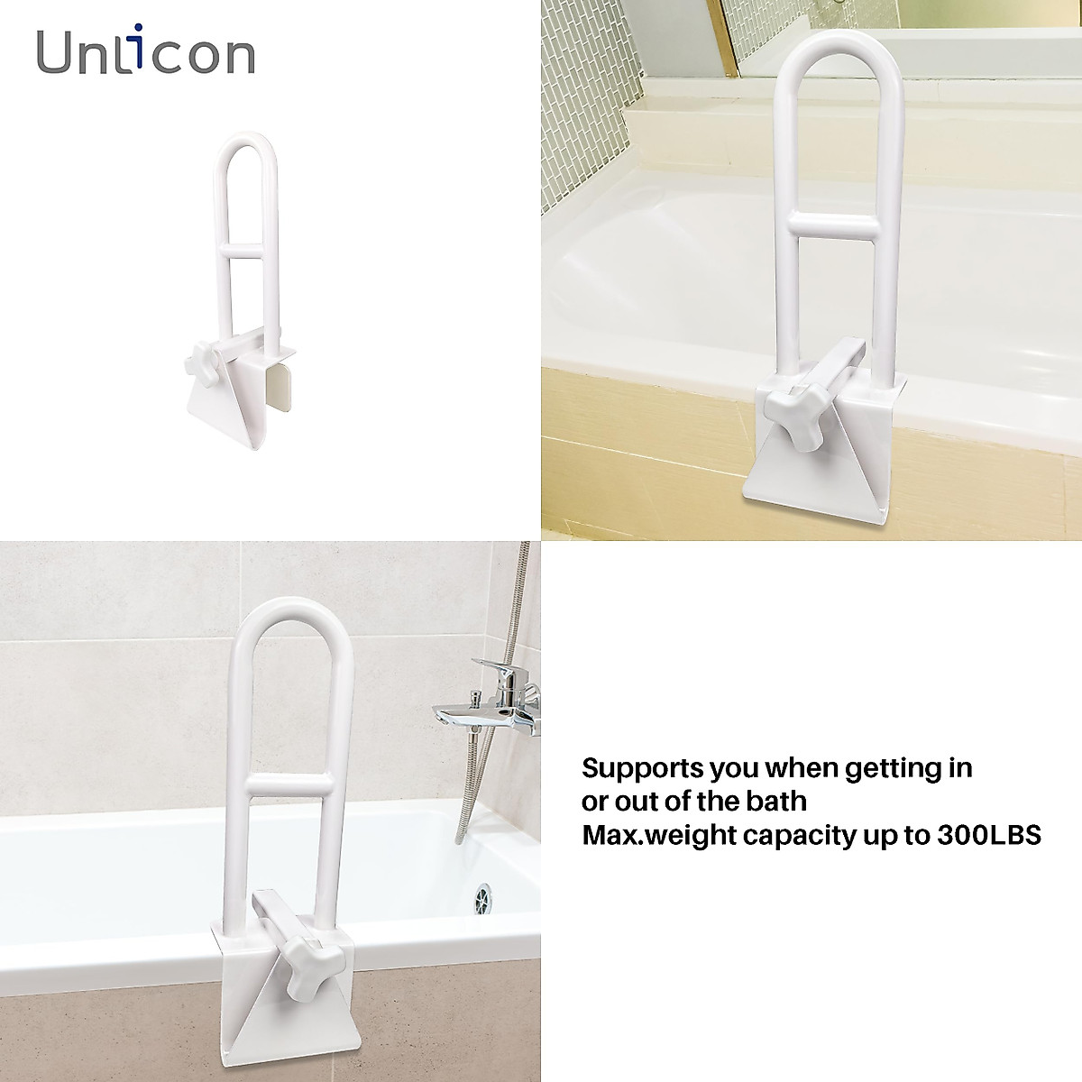 Bathtub Safety Rail Adjustable Shower Grab Bar - White Medical Bathtub Handle Grab Bars for Bathroom, Safety Handle Rail Heavy Duty for Seniors and Elderly