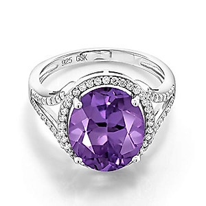 Gem Stone King 925 Sterling Silver 12X10MM Oval Gemstone Birthstone Halo Engagement Ring | Wedding Anniversary Promise Ring For Women | Available In Size 5,6,7,8,9