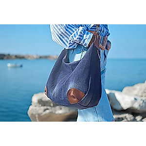 Dreams Mall(TM Women's Handbag Denim Purse Hobo Tote Top Handle Jean Shoulder Crossbody Bags,Blue
