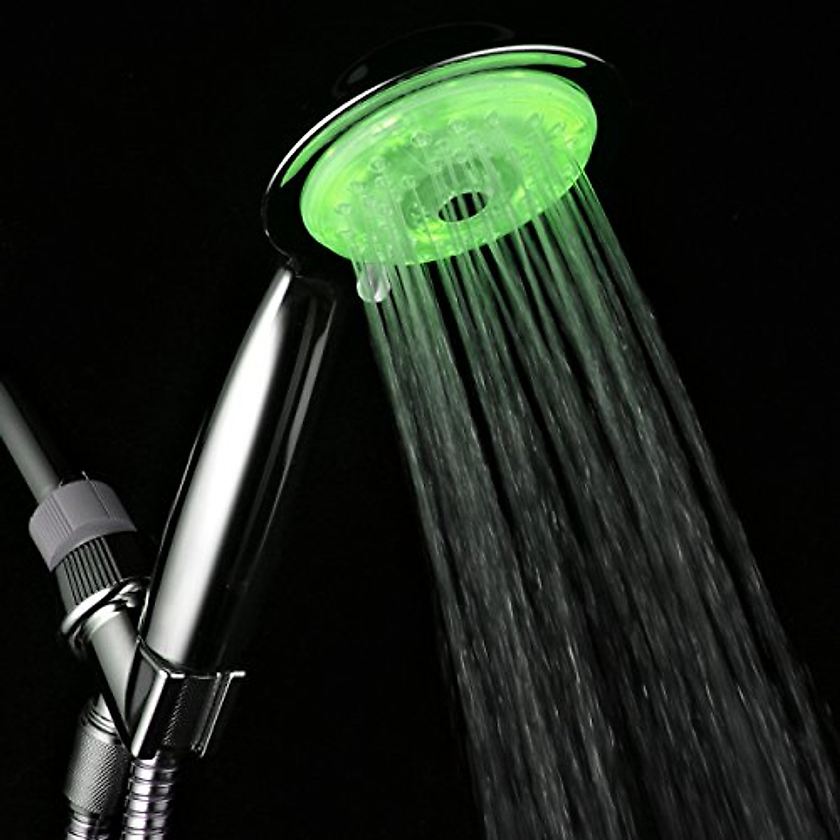 Luminex by PowerSpa 7-Color 4-Setting LED Handheld Shower Head with Air Jet LED Turbo Pressure-Boost Nozzle Technology. 7 vibrant LED colors change automatically every few seconds