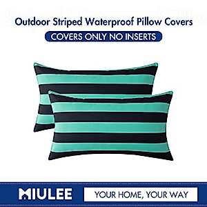 MIULEE Pack of 2 Decorative Pillow Covers Striped Waterproof Throw Pillow Cases Outdoor Mordern Cushion Cases for Patio Spring Summer Couch Bench Garden 12x20 Inch Teal