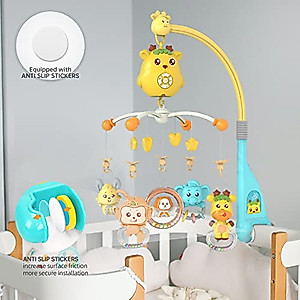 Yuanlebao Crib Mobile for Pack and Play,Baby Crib Toys with Light and Music, Rotation,Timing, Toddlers Toy for Remote Lamp, Projector for Crib Accessories,Nursery Toys for Infant 3M+（Yellow）