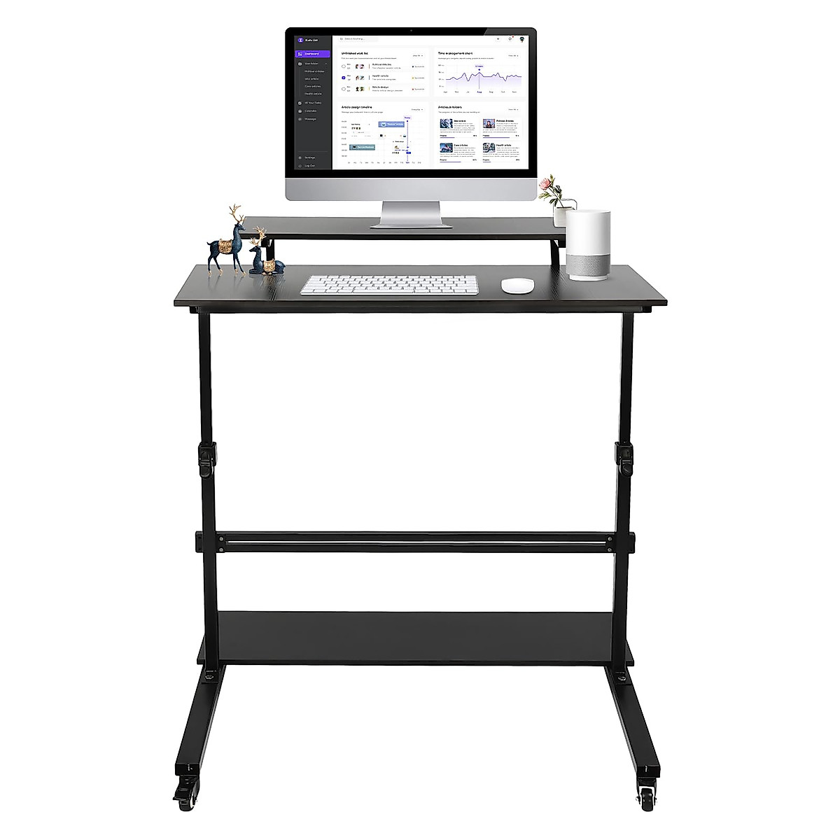 LIYUANJUN Mobile Standing Desk, Portable Rolling Desk 36.6-55Inch Adjustable Height Multifunction Computer Workstation with 4 Universal Wheels for School Office Study (Black)