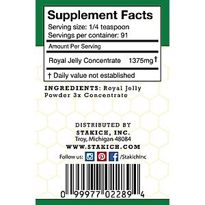 Stakich Royal Jelly Powder - 4 Ounce - 3X Concentrate - Freeze Dried, Pure, Natural