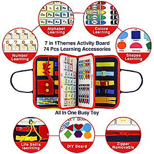 HarVow Busy Board for Toddlers, Montessori Home Teach Life Skills & Learning Skills for Kids 2-4, Montessori Educational Toys, Sensory Autism Toys, Preschool Learning Activity for Boys & Girls Age 1-3