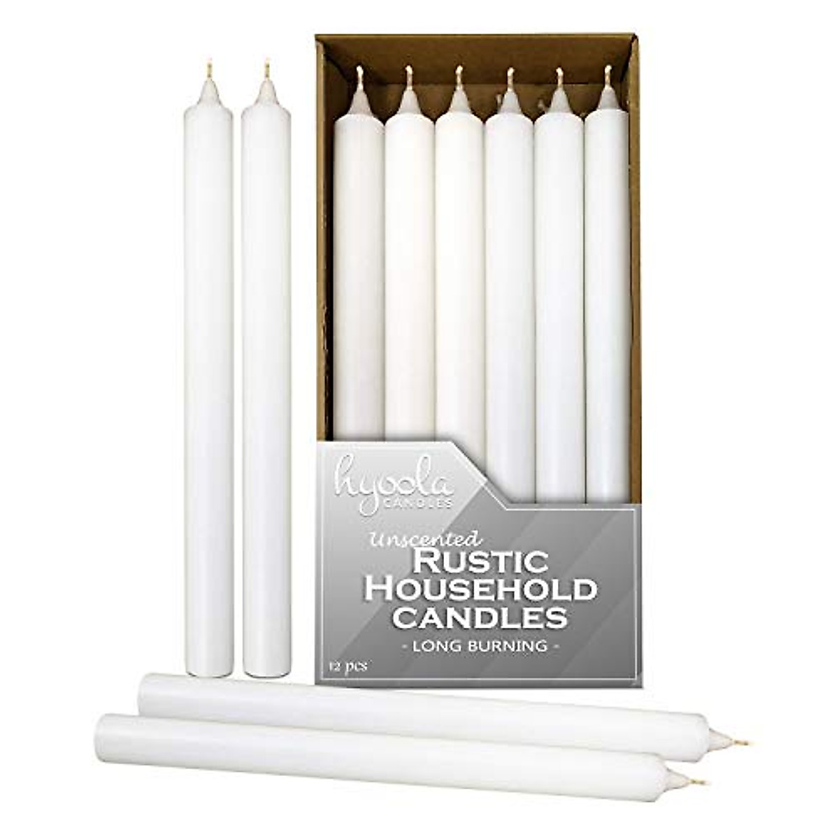 Hyoola 10 Inch Dinner Candles - 12 Pack - White Tall Candles - Unscented Rustic Candles - Long Burning Candle Sticks