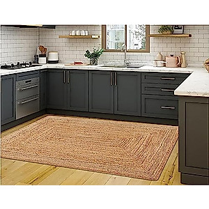 KEMA Jute Braided Area Rug, 8x10 Feet (96x120 Inches) - Rustic Vintage Braided Reversible Rectangular Rug, Shag Rugs for Bedroom, Jute Kitchen Rug, Living Room, Floor