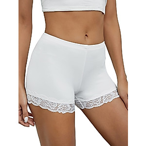MakeMeChic Women's Lace Biker Shorts Seamless Slip Shorts Undershorts Boyshorts White Tall XS
