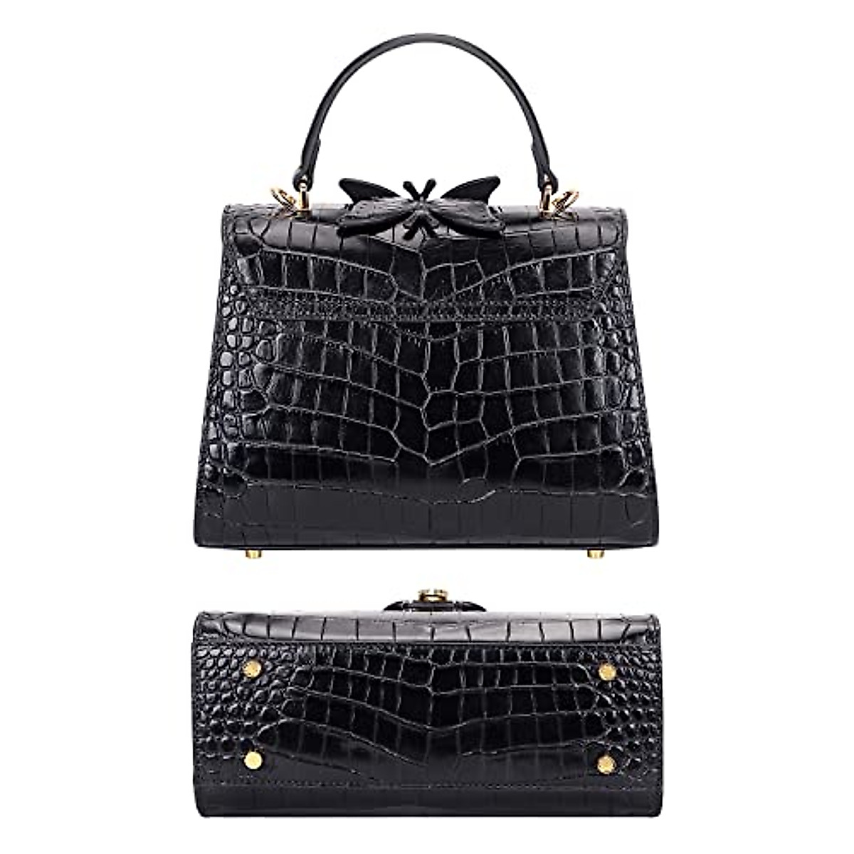 PIJUSHI Designer Handbags for Women Crocodile Leather Crossbody Satchel Bag with Butterfly(66297 Black)