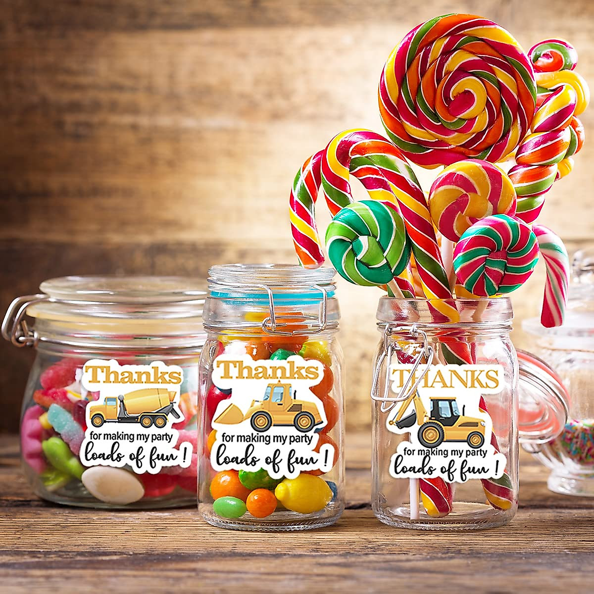 Construction Thank You Stickers,Construction Trucks Shower Thank You Stickers Labels,Construction Party Stickers for Construction Theme Shower Birthday Party Favor Label Decorations