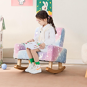 Costzon Kids Rocking Chair, Glow in The Dark, Upholstered Flannel Children's Sofa w/Poplar Wood Rocking Feet, Comfy Backrest for Kids Room, Nursery, Playroom, Preschool, Birthday Gift for Boys Girls