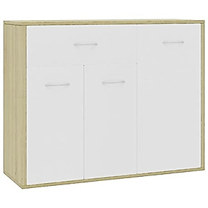 Homvdxl Sideboard Buffet Cabinet, Wide Kitchen Storage Cabinet with Drawer and 3 Doors, Buffets Table for Bar, Dining Room, Hallway, Cupboard Console Table, Accent Cabinet (White+Brown)