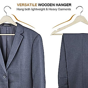 ELONG HOME Solid Wooden Hangers 30 Pack, Slim Wood Coat Hangers with Extra Smooth Finish, Precisely Cut Notches and Chrome Swivel Hook, Wooden Clothes Hangers for Shirt Suit Jacket Dress, Natural