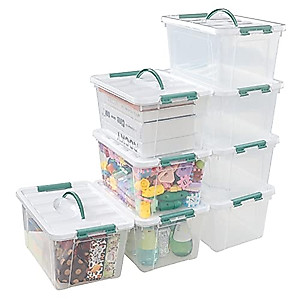 Hespama 8 Packs 14 Quart Latch Storage Box, Lidded Plastic Container with Handle, Clear